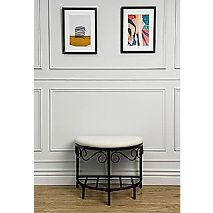 Mango Steam Half Moon Shoe Bench - Vanity Seat/Dressing Stool/Makeup Chair - White