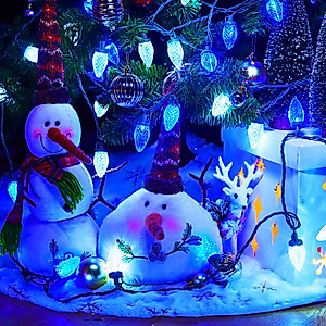 Brightown C9 LED Christmas String Lights, 33ft 50 LED Waterproof Strawberry String Lights, Extendable Green Wire Lights String for Outdoor Indoor Patio Party Decoration, Blue and White