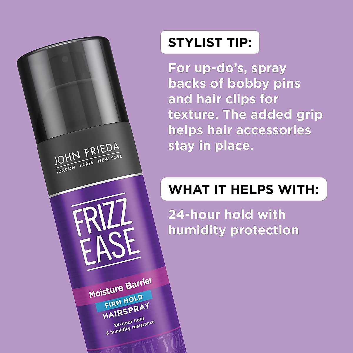John Frieda Frizz Ease Firm Hold Hairspray, 2 Ounce, Humidity Resistant Spray, for 24-hour Hold, featuring our unique Moisture Barrier