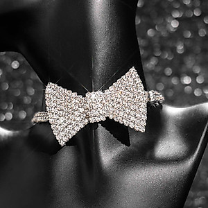 Sethexy Sparkly Rhinestone Choker Glitter Bowtie Necklace Bowknot Tennis Chain Party Nightclub Wedding Costume Jewelry for Women (Silver)
