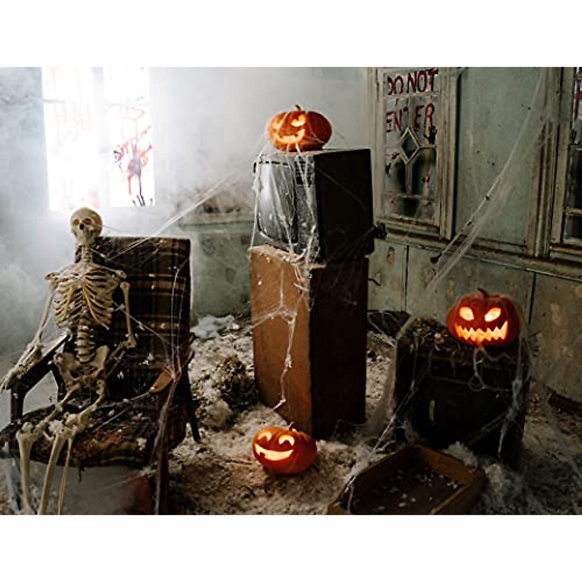 KD KIDPAR 8Pcs Halloween Window Door Decoration Covers Set, Includes 4Pcs 60x30” Window Clings&2Pcs 80x36” Door Posters with Scary Bloody Handprints&2 Fright Tape, Indoor and Outdoor Décor for Party