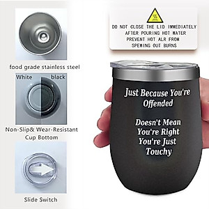 Just Becausess You're Offended Doesn't Mean You're Right You're Just Touchy 12 oz water bottle Cups with Straw Inspirational Mug Vintage Gifts for Men