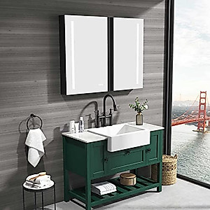 HomSof 40x 30 Inch LED Large Rectangular Black Aluminum Alloy Surface Mount Medicine Cabinet with Mirror