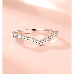 TIGRADE Cubic Zirconia Eternity Band V Shape CZ Stacking Engagement Ring for Women Size 3-13, Silver, Size 7