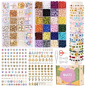 QUEFE 6000pcs Clay Beads for Jewelry Making, 24 Colors Flat Heishi Clay Beads for Bracelet Necklace Earring Making, Boho Craft Kit for Adults and Fashion Icon