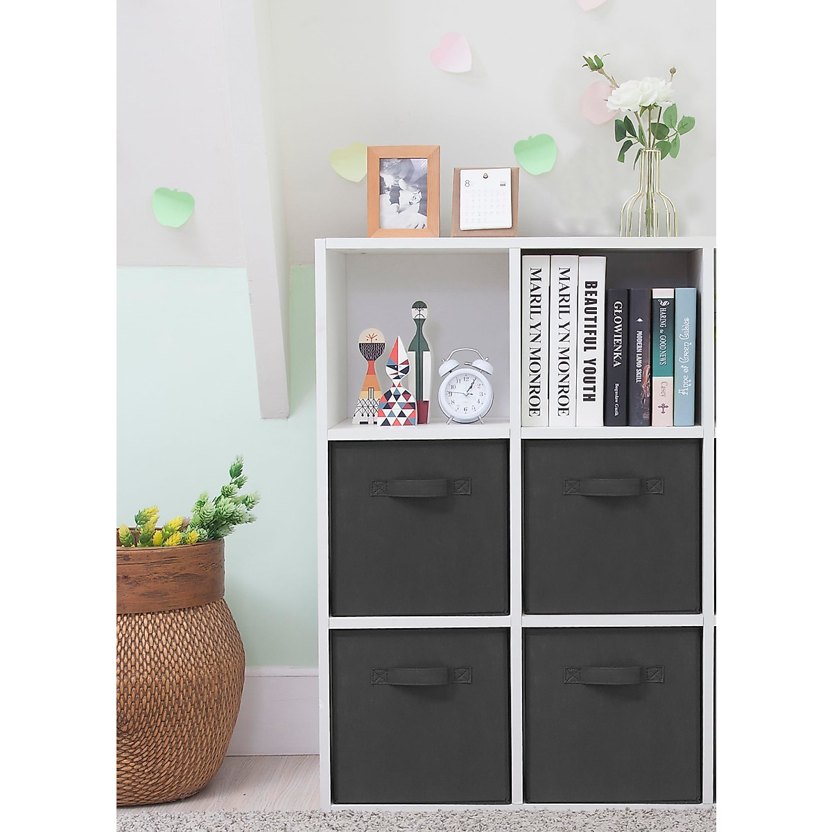 STORAGEIDEAS Storage Cubes, 11 Inch Cube Storage Bins, Set of 4, Fabric Foldable Storage Bins with Handles, Closet Storage Organizer Bins, Cubby Clothing Storage Baskets for Shelves, Black