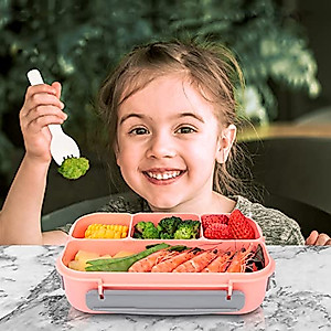 Vensp Adult Lunch Bento Box, lunch Boxes for School, Toddler/Kids/Adults, 1300ml-with 4 Compartments&Fork, Leak-Proof, Men Women lunch box, Microwave/Dishwasher/Freezer Safe, Bpa-Free(Pink)