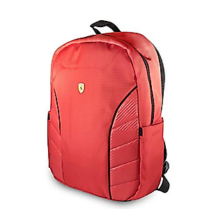 CG MOBILE Ferrari Laptop Bag for Men & Women, 15 Inch Work & Travel PU Leather/Nylon Bag with Slim-Fit Pockets for Tablet, Smartphones, USB Connector & Power Bank in Red