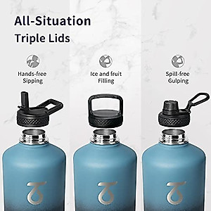 Trebo One Gallon Water Bottle Insulated with Paracord Handle,128oz Stainless Steel Sports Large Jug,Food-grade Double Wall Vacuum with Straw Spout Handle Lids, Leakproof Keep Cold & Hot, Indigo Black
