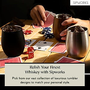 Sipworks Whiskey Tumbler - 8 oz Stainless Steel Tumbler with Double Walled Vacuum Insulation - Dishwasher Safe, Spill Resistant, Insulated Whiskey Tumbler for Travel & Parties - Mahogany