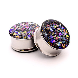 Mystic Metals Body Jewelry Embedded Dichroic Glass Plugs - 1" - 25mm - Sold As a Pair