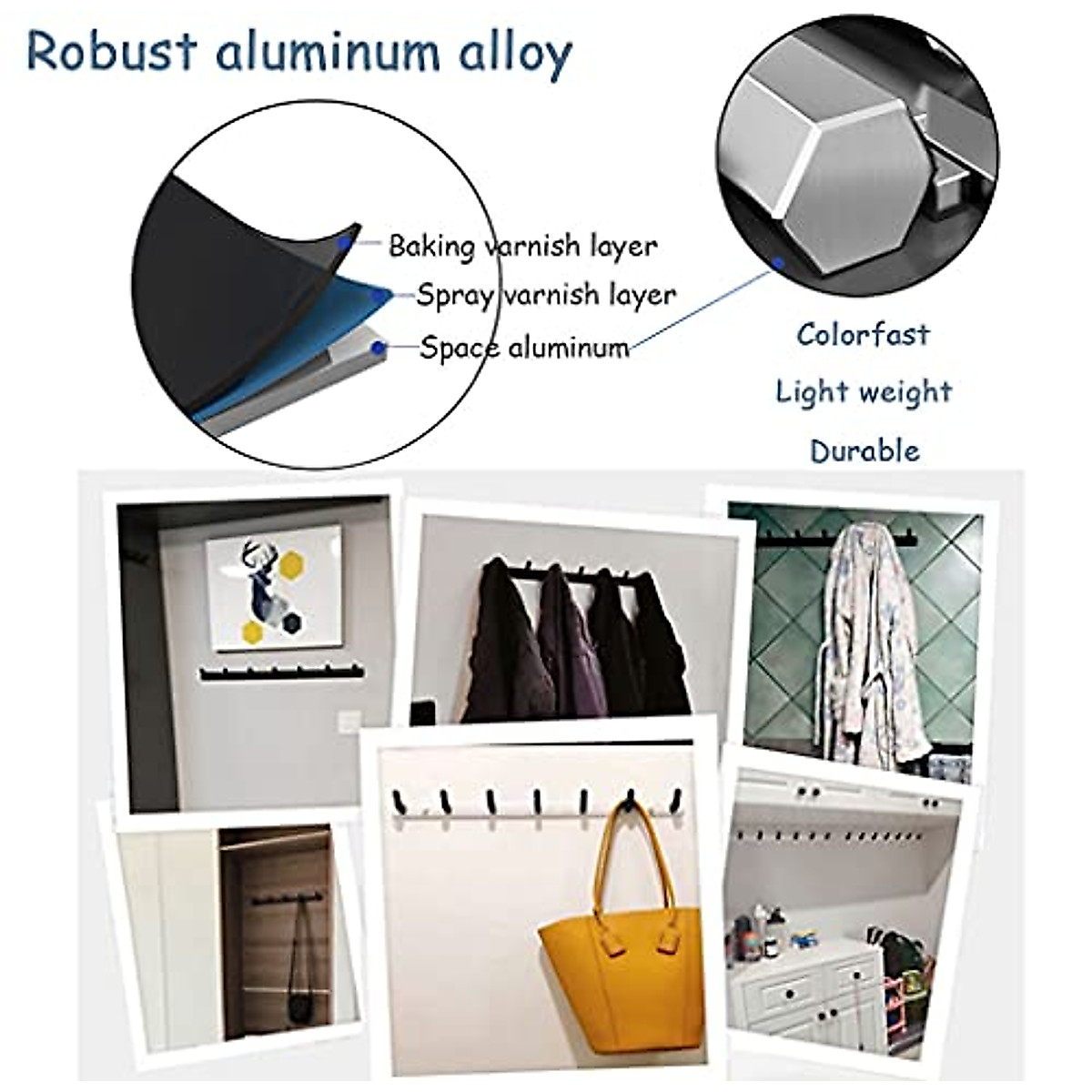 Spotact Wall Mounted Coat Racks with 5 Hooks Hanging Holder Towel Rack 17.7"x1.3" Modern Black Hanging for Clothes Entryway Bathroom (5 Hooks)