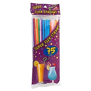 LaMi 75 Super Flex Straws, Plastic Assorted Colors