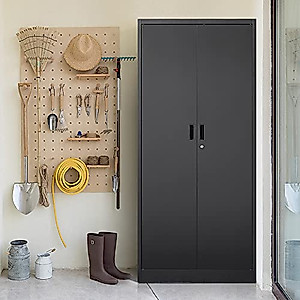 Wanfu Metal Storage Cabinet with Locking Doors and Adjustable Shelves, 71” Tall Steel Storage Cabinets for Garage, Home Office, Pantry(Black)