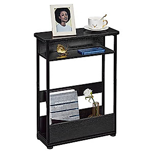 Vintage Narrow Side Table with Storage Shelf, 3 Tier Slim End Table Modern Sofa Table for Narrow and Small Spaces, 24.6 Inch Height Bedside Table Small Nightstand with Magazine Rack/Black