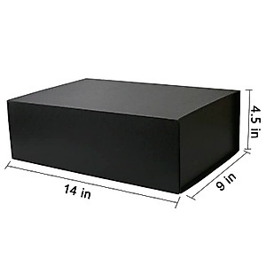 YINUOYOUJIA Large Gift Box with Lid, 14"x9"x4.5" Black Magnetic Gift Box with Ribbon, Cards and Envelopes for Presents, Great for Wedding, Birthdays, Crafting, Gift Packging