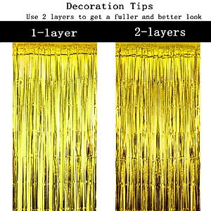 Red Gold Metallic Tinsel Foil Fringe Curtain - Graduation Wedding Anniversary Bachelorette Adult Birthday Baby Shower Christmas New Year Event Valentines Day Party Photo Booth Backdrop Decoration, 4pc