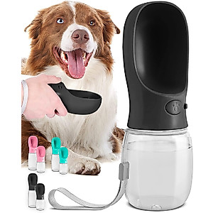 MalsiPree Dog Water Bottle Portable – Leak Proof and Lightweight Water Bottle for Dogs – Dog Travel Water Bottle with Bowl – Dog Walking Accessories (12OZ, Black)