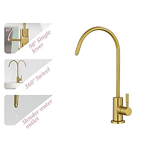 Tohlar Drinking Water Faucet for Kitchen Sink, Gold Filtered Water Faucet Lead-Free Reverse Osmosis Faucet Water Filtration System 304 Stainless Steel, Brushed Gold Finish