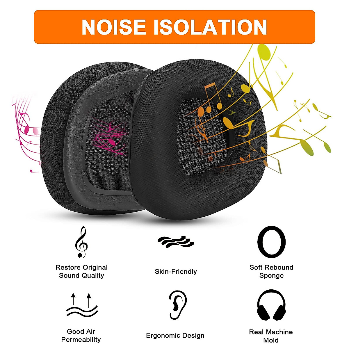 Replacement Ear Pads Cushions for Corsair Void & Corsair Void PRO RGB Wired/Wireless Gaming Headsets with Black Mesh Fabric, Memory Foam