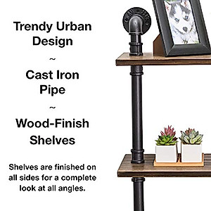 EXCELLO GLOBAL PRODUCTS 3-Tier Rustic Wooden Wall Floating Shelf Display 24"x36" with Iron Pipe for Kitchen, Bedroom, Office