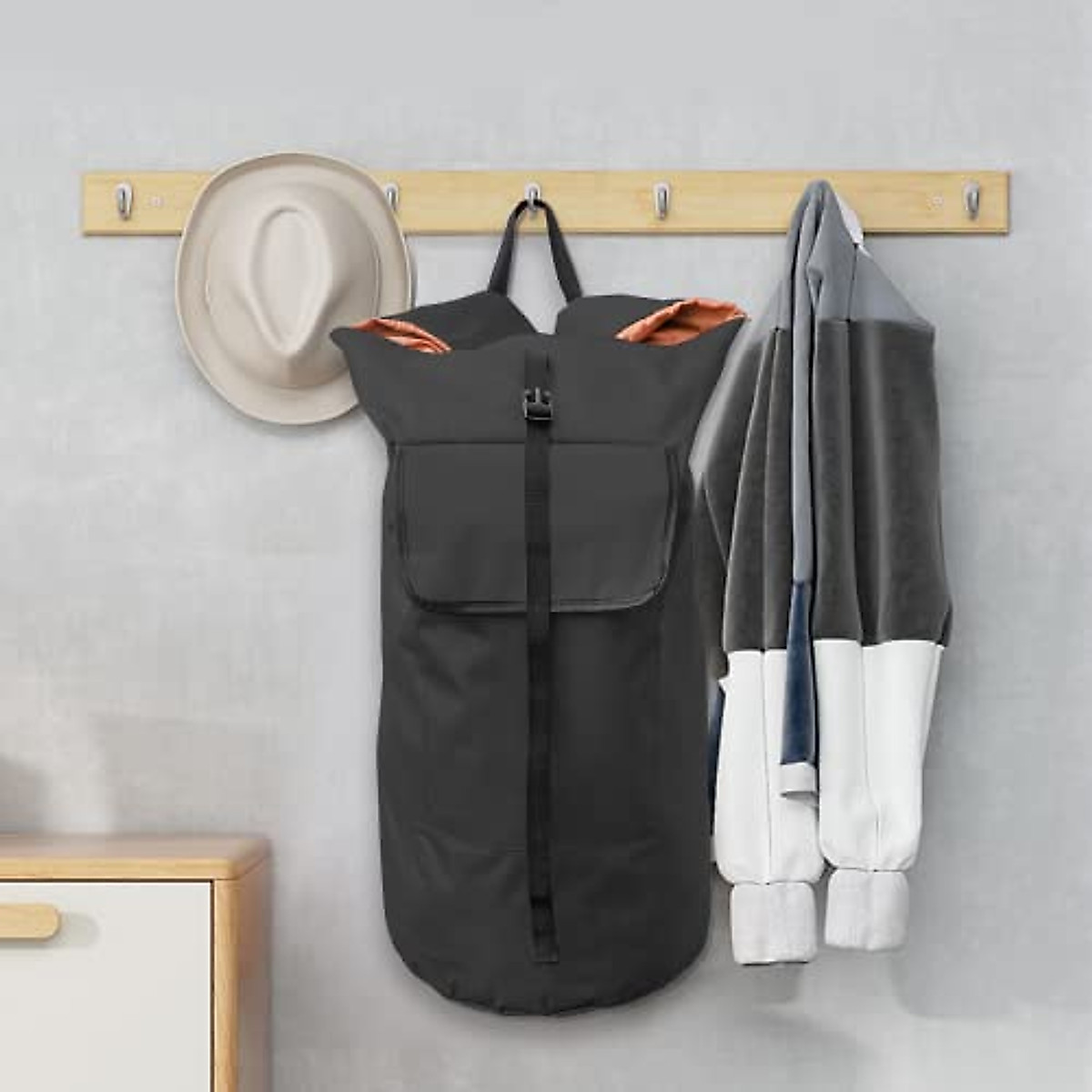 SJEhome 115L Laundry Bag Backpack Extra Large, Portable Durable Laundry Bag with Adjustable Padded Shoulder Straps,Heavy Duty laundry bag with Pocket for College Dorm,Travel,Laundromat,Apartment,Black