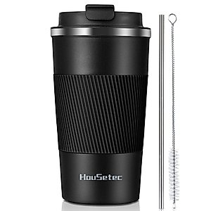 Coffee Mug, Coffee Tumblers with Straws and Straw Brushes, Travel Coffee Mug with Leakproof Lids for Keeping Hot and Cold Water Coffee and Tea In Travel Office Camping (Black, 17.00, ounces)