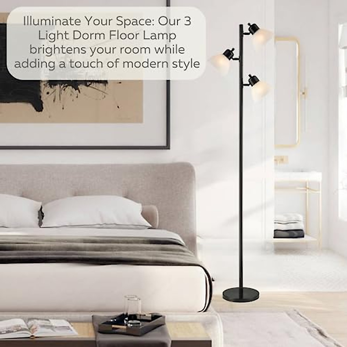 LIGHTACCENTS 3 Light Floor Lamp Tree Floor Lamp Industrial Modern Style Standing Multi Head Floor Lamp Pole Lamp with Adjustable Lights – Standing Lamps for Office – Tall Lamp Torchiere - Black