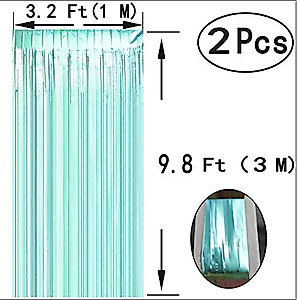 Teal Blue Tinsel Foil Fringe Curtains - Under The Sea Baby Shower Birthday Photo Backdrops Bachelorette Wedding Bridal Shower Party Decor Photo Booth Props Backdrops Decorations, 2pc