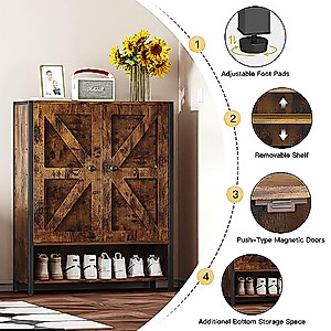Homeiju Shoe Cabinet with Doors and Shelves,24 Pairs Entryway Shoe Storage Cabinet with Adjustable Shelves,6-Tier Free Standing Shoe Organizer Cabinet for Entryway (Rustic Brown)