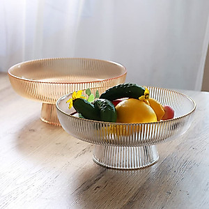 Kelendle Glass Footed Bowl Round Pedestal Bowl Clear Fruit Bowl Decorative Serving Dish Dessert Display Stand Snacks Nuts Plate for Kitchen Counter Centerpiece Table Decor Amber 10.2inch