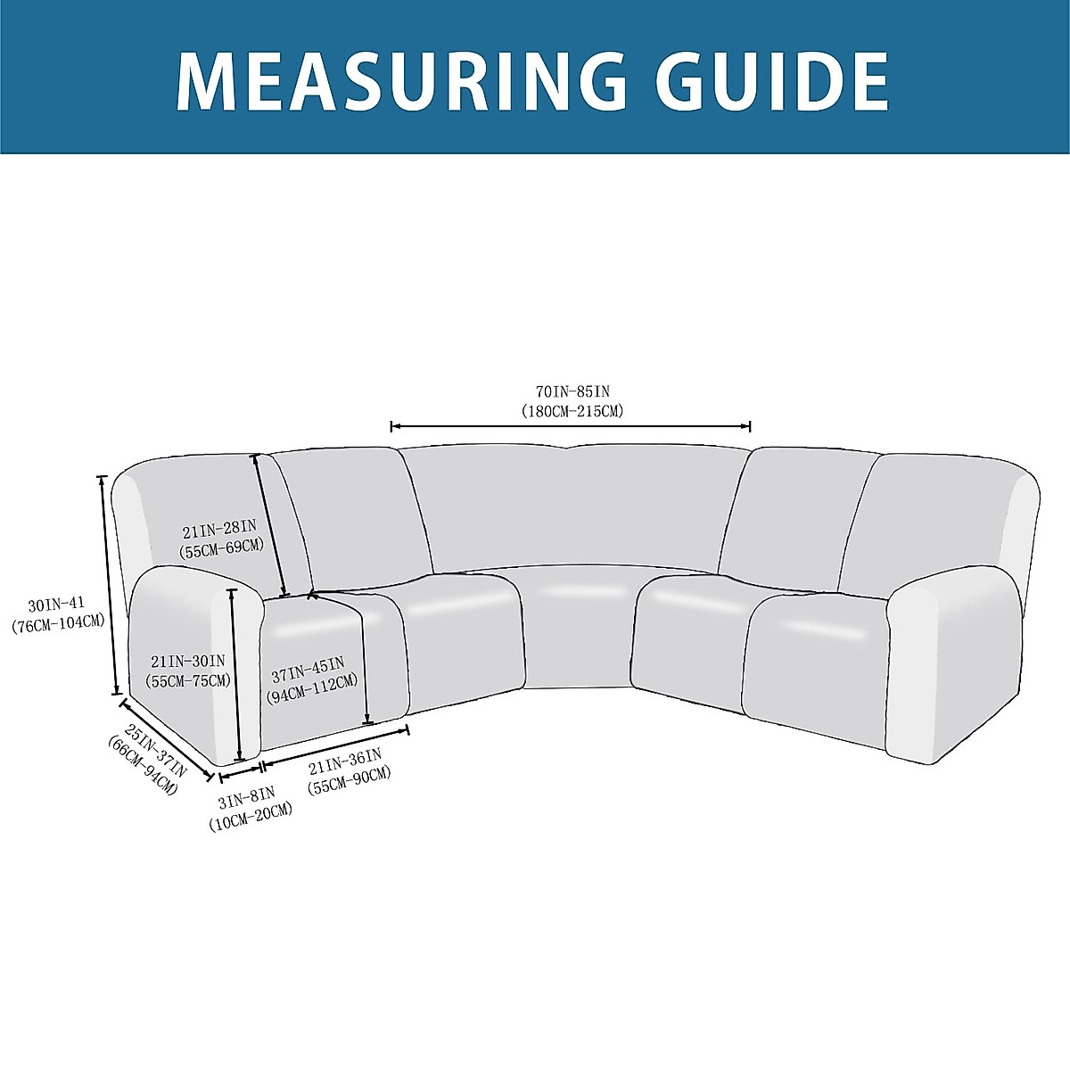 ele ELEOPTION 5 Seater Sectional Recliner Cover, 7-Pieces Recliner Sofa Covers, Corner Reclining Sofa L-Shaped Sectional Couch Slipcovers Furniture Protector Thick Soft Washable(Peacock Blue)