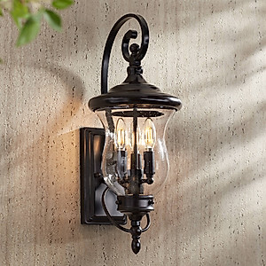 Franklin Iron Works Carriage Traditional Outdoor Wall Light Fixture LED Bronze Brown 22" Clear Seedy Glass Shade Decor Exterior House Porch Patio Outside Deck Garage Yard Front Door Garden Home