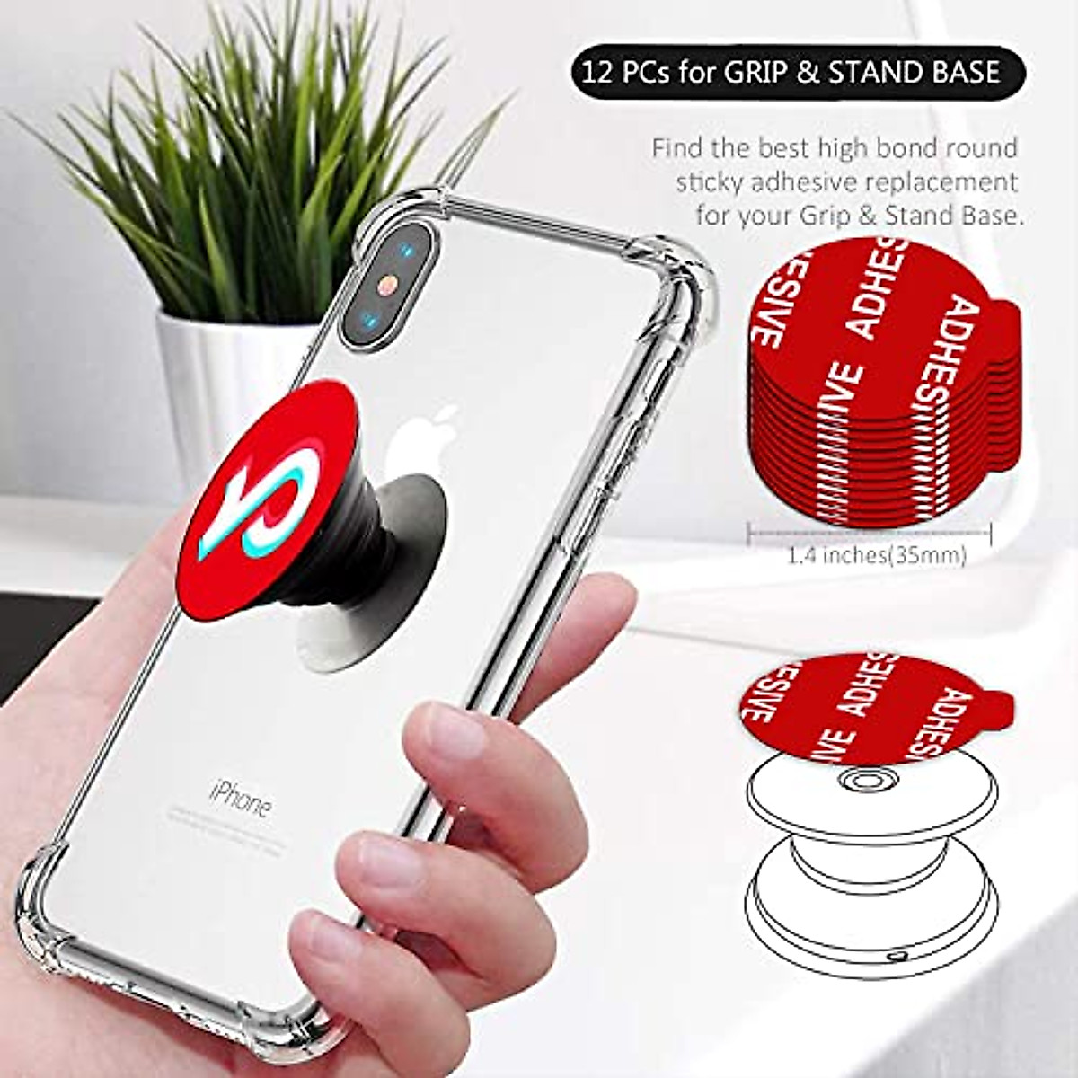 Very High Bond Sticky Adhesive, AZXYI 12 Pack Socket Sticky Adhesive Replacement Kit, 1.4 inches Double-Sided Stickers for Collapsible Grips Socket Base