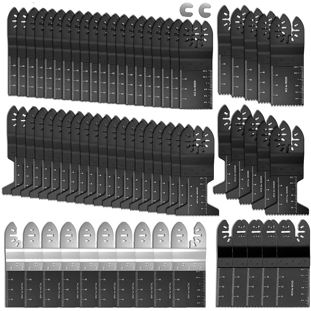 65 PCS Professional Wood/Bi-Metal Oscillating Saw Blades Universal Quick Release Multitool Tool Blade Set Compatible with Bosch, Craftsman, Fein, Ridgid and More