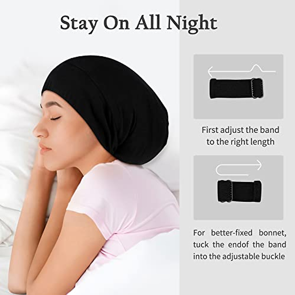 OLESILK Mulberry Silk-Bonnet for Curly Hair, Silk Hair Bonnet for Men Sleeping, Silk Sleep Cap Hair Warp for Medium or Short Frizzy Hair, Unisex, Black