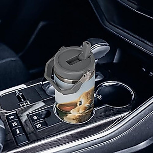 30oz Stainless Steel Insulated Tumbler with Flip Lid & Straw, Leakproof Travel Mug for Car, Cute Funny Rabbit Double Wall Vacuum Thermal Coffee Cup with Handle, Spill-Proof Design for Hot/Cold Drinks