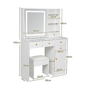 JBLCC Makeup Vanity with Lights Mirror, Large Makeup Table Set Vanity Mirror with Lights, Vanity Desk with Storage Shelves, Drawers, Modern Vanity Table for Bedroom White (3078LED)