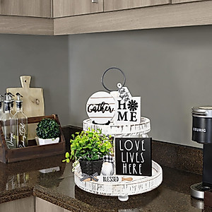 AONEHOME 2 Tiered Tray Stand, White Tiered Tray Decorative Trays – 2 Tier Cupcake Stand - 2 Tier Serving Tray - Tiered Tray Decor