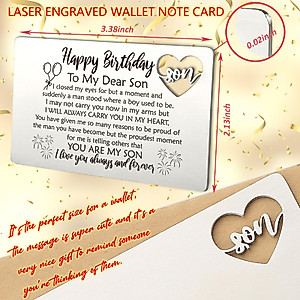 YODOCAMP Happy Birthday Son Gifts, Son Birthday Card from Mom, Metal Engraved Greeting Card for Son Birthday, Son Wallet Insert Card from Parents
