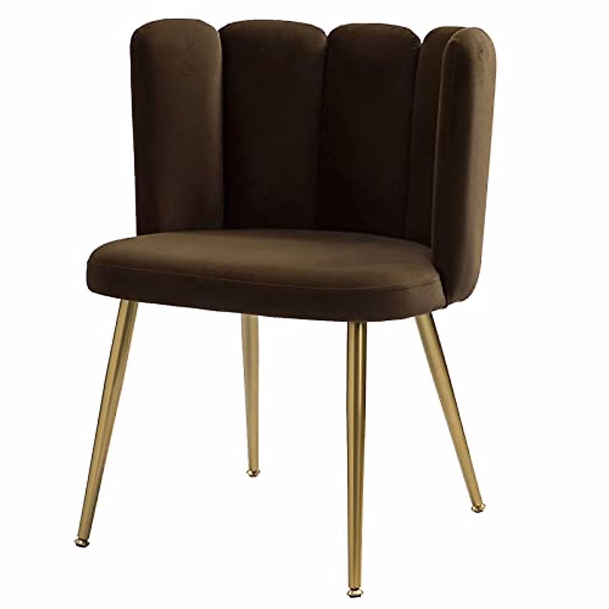 NIOIIKIT Velvet Dining Chairs, Modern Vanity Chairs, Upholstered Accent Chairs with Gold Metal Legs, Comfy Side Chair with Shell Backrest Design for Dining Room, Living Room, Bedrooms (Brown)