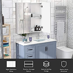 Tangkula Bathroom Medicine Cabinet, 2-Tier Wall-Mounted Storage Cabinet with Double Mirror Doors, Multipurpose Kitchen Bathroom Medicine Storage Cabinet, White (24.5" x 25.5")