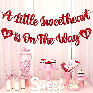 Happy Valentine’s Day Baby Shower Banner A Little Sweetheart is On the Way Banner Valentine’s Day Gender Reveal Party Supplies Glitter Red Pink