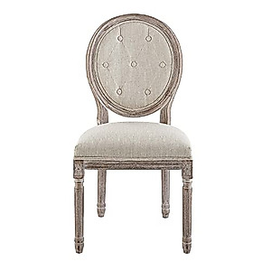Modway Arise French Vintage Tufted Upholstered Fabric Dining Side Chair in Beige