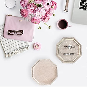 Velvet Ring Box Hexagon- Gorgeous Vintage Double Ring Display Holder with Detachable Lid for Proposal, Engagement, Wedding, Ceremony