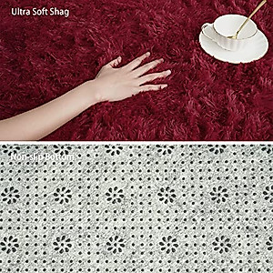 Chicrug Wine Red Fluffy Area Rugs for Living Room Bedroom, Large Area Rug for Kids, Shag Plush Fuzzy Carpet Modern Furry Rug Nursery Playroom Indoor Non Slip Carpet 4x6 Feet