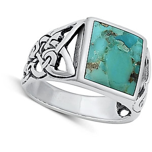Simulated Turquoise Unique Signet Celtic Ring New .925 Sterling Silver Band Size 10
