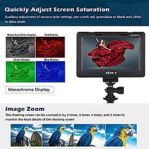 VILTROX DC-70 II 7 inch Camera Video Monitor, 4K Camera Field Monitor Kit with HDMI AV Input/Output for Canon Nikon Sony DSLR Camera, Peaking Focus Assist Video Monitor with Sunshade Hood/Battery