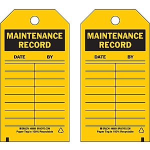Brady 86669 5 3/4" Height x 3" Width, Cardstock (B-853), Black on Yellow Inspection & Material Control Tags (100 Tags)