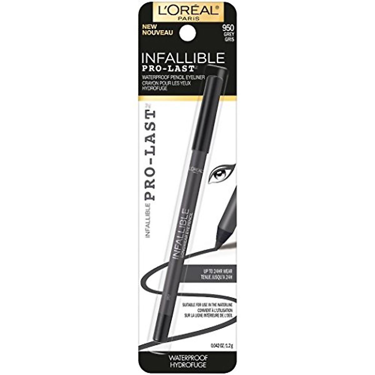 L’Oréal Paris Makeup Infallible Pro-Last Pencil Eyeliner, Waterproof and Smudge-Resistant, Glides on Easily to Create any Look, Grey, 0.042 oz.